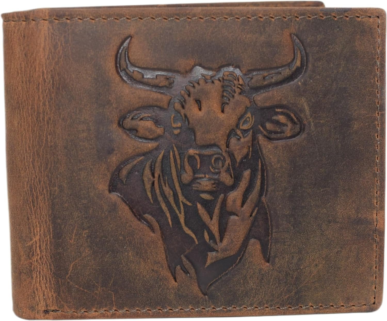 Western Rodeo Bull Wallet For Men - Vintage Cowhide Leather Patriotic ...
