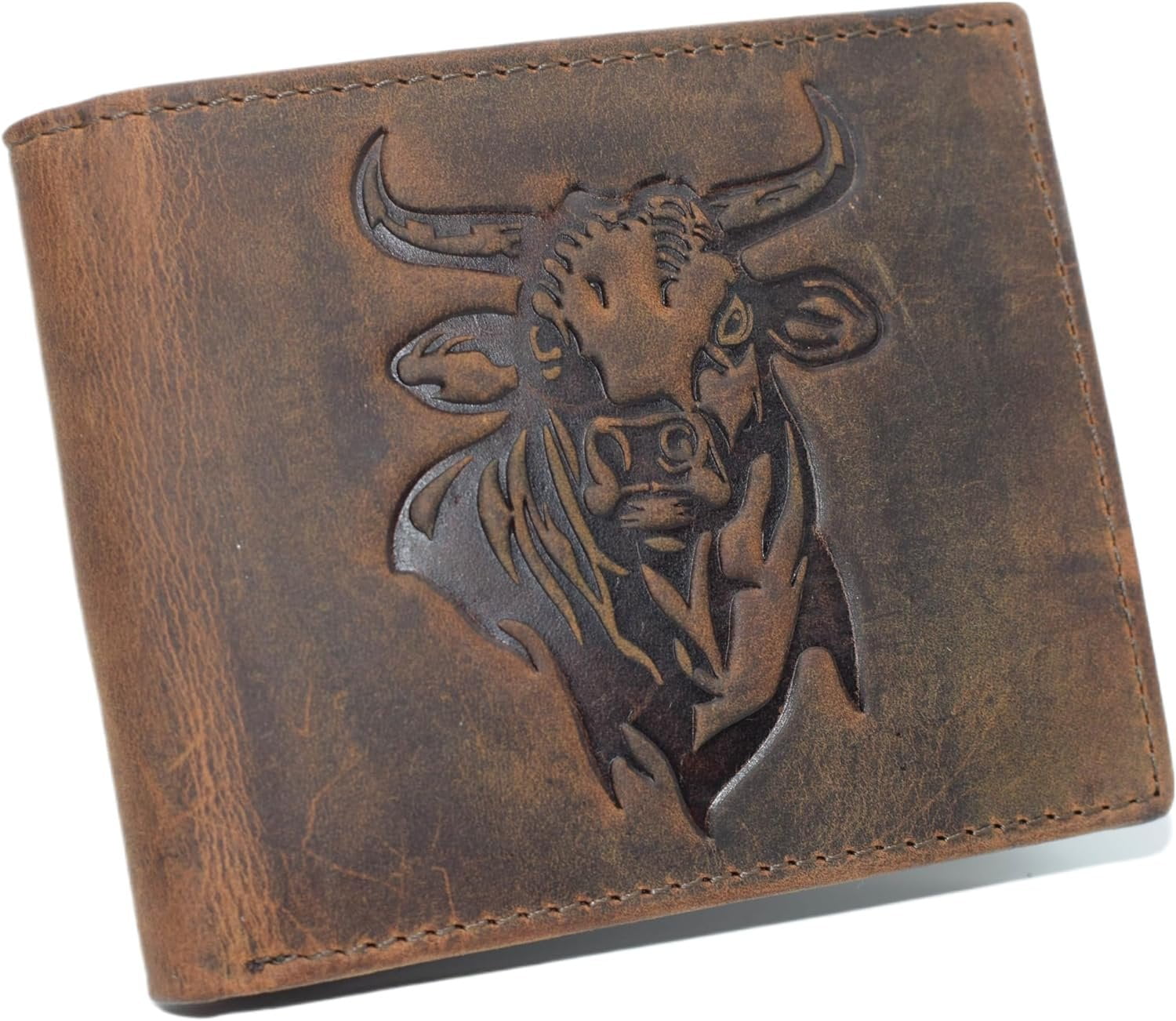 Western Rodeo Bull Wallet For Men - Vintage Cowhide Leather Patriotic ...