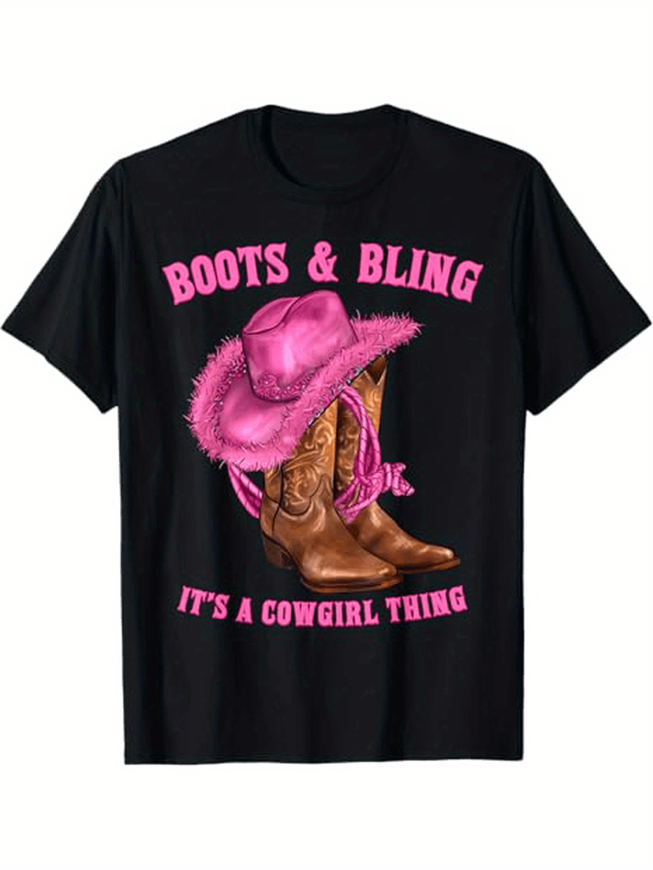 [Western Rodeo Cowgirls Tee] 100% Cotton Boots and Bling It's A Cowgirl ...
