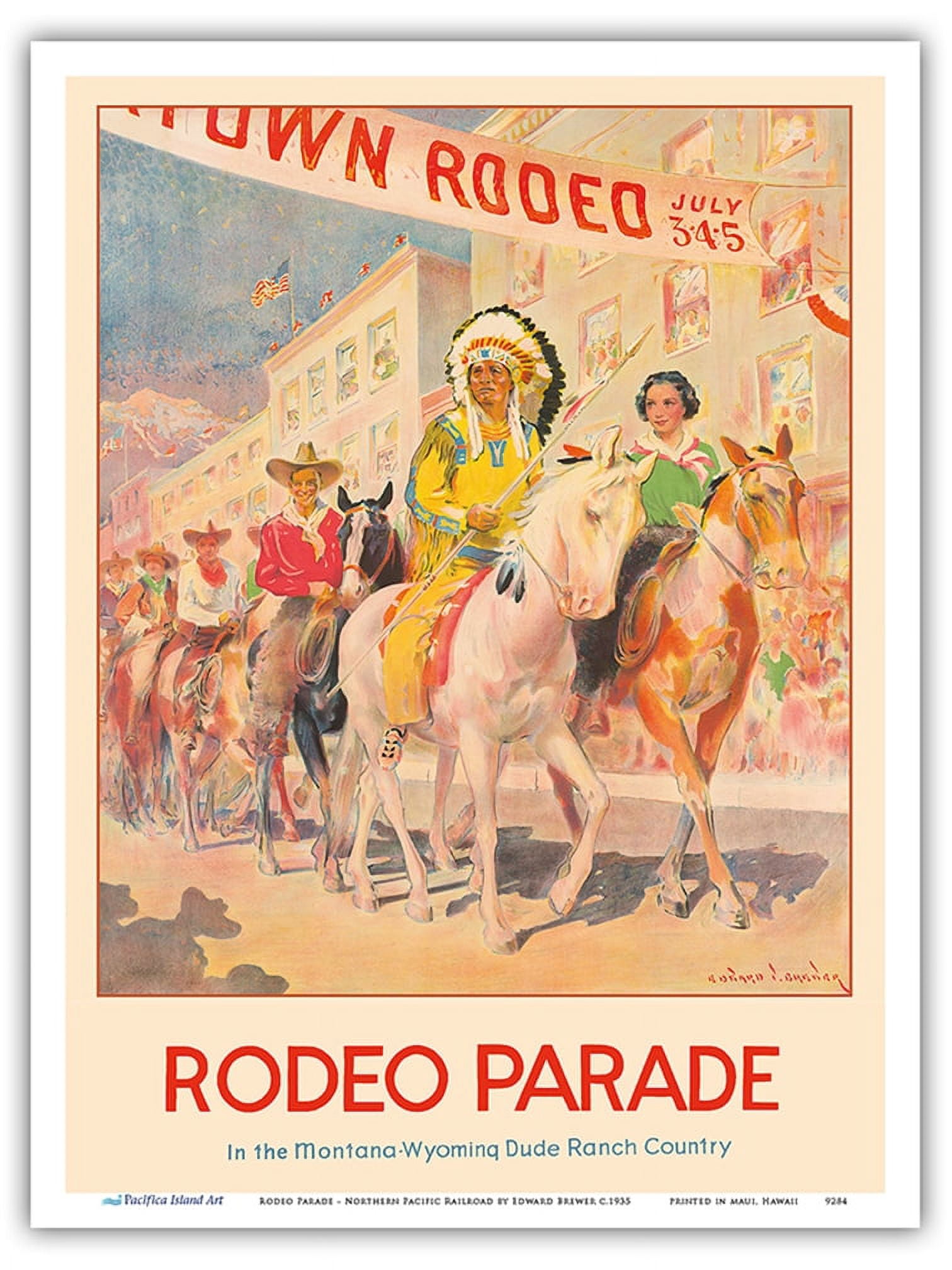 Western Rodeo Parade - Northern Pacific Railroad - Indian Chief Cowboys ...