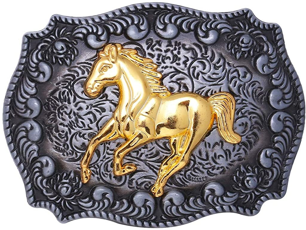 Western Rodeo Running Horse Belt Buckle Oval Engraved Star Pattern belt ...