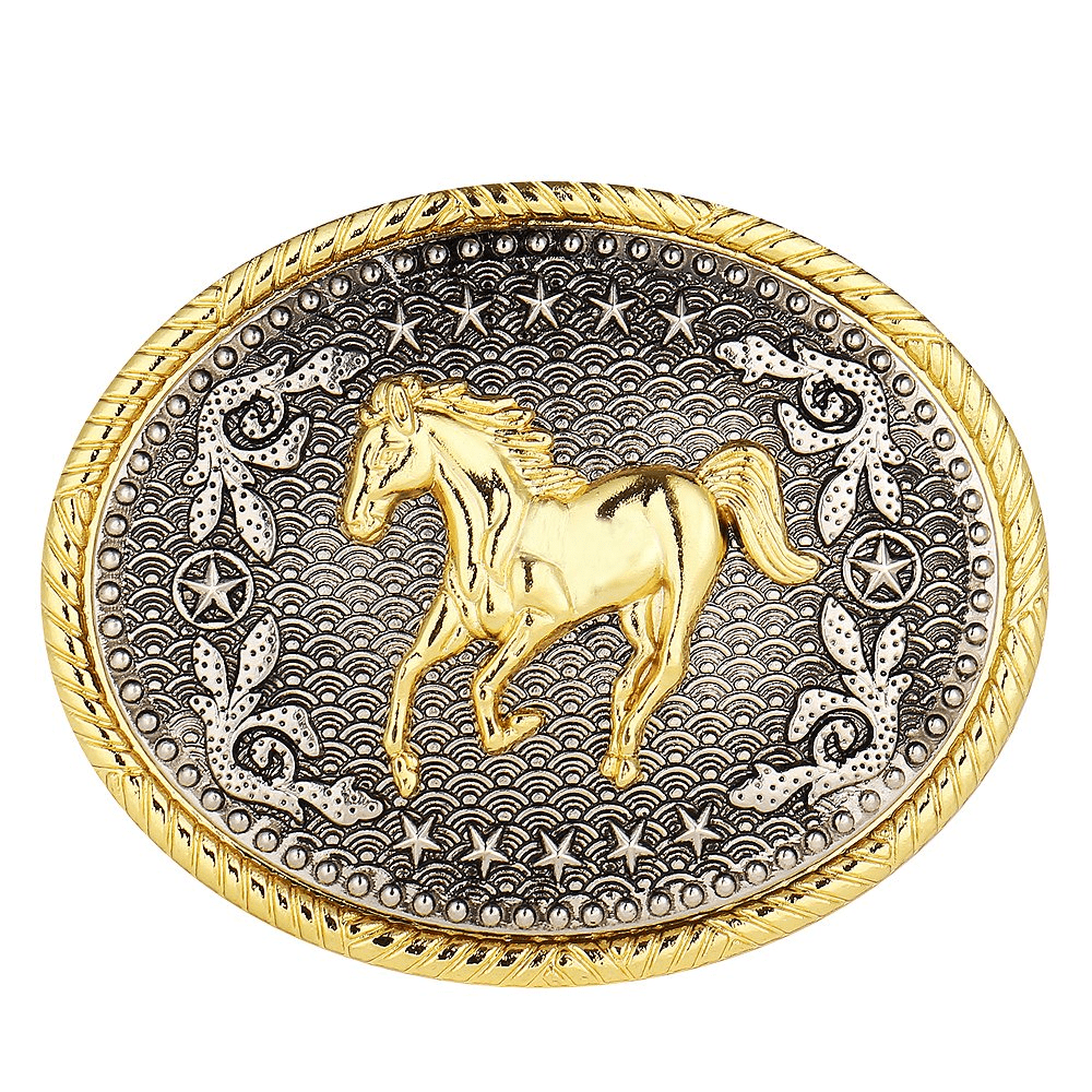 Western Rodeo Running Horse Belt Buckle Oval Engraved Star Pattern belt ...