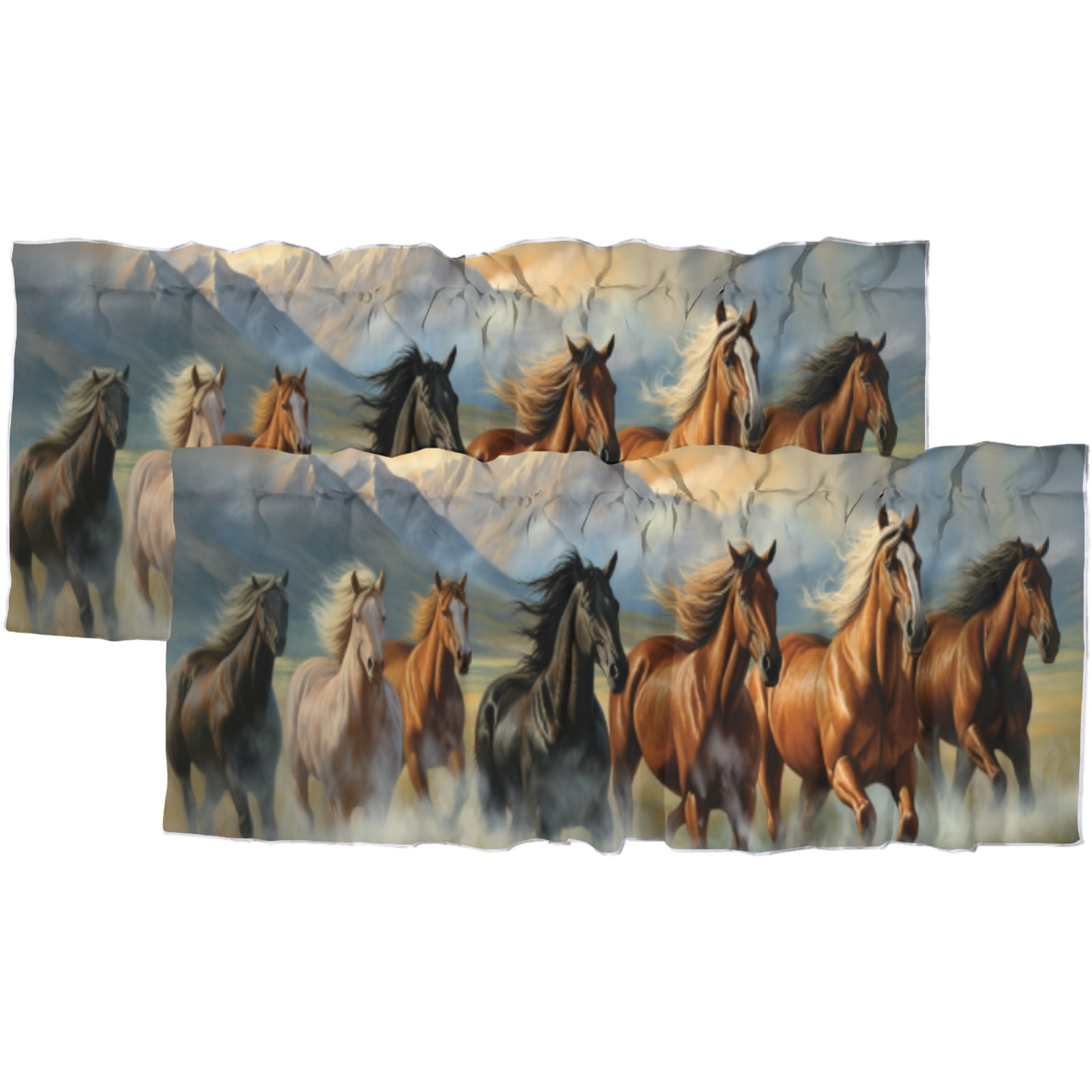 Western Running Horse Window Valances Wild Animal Farmhouse Country Rod ...