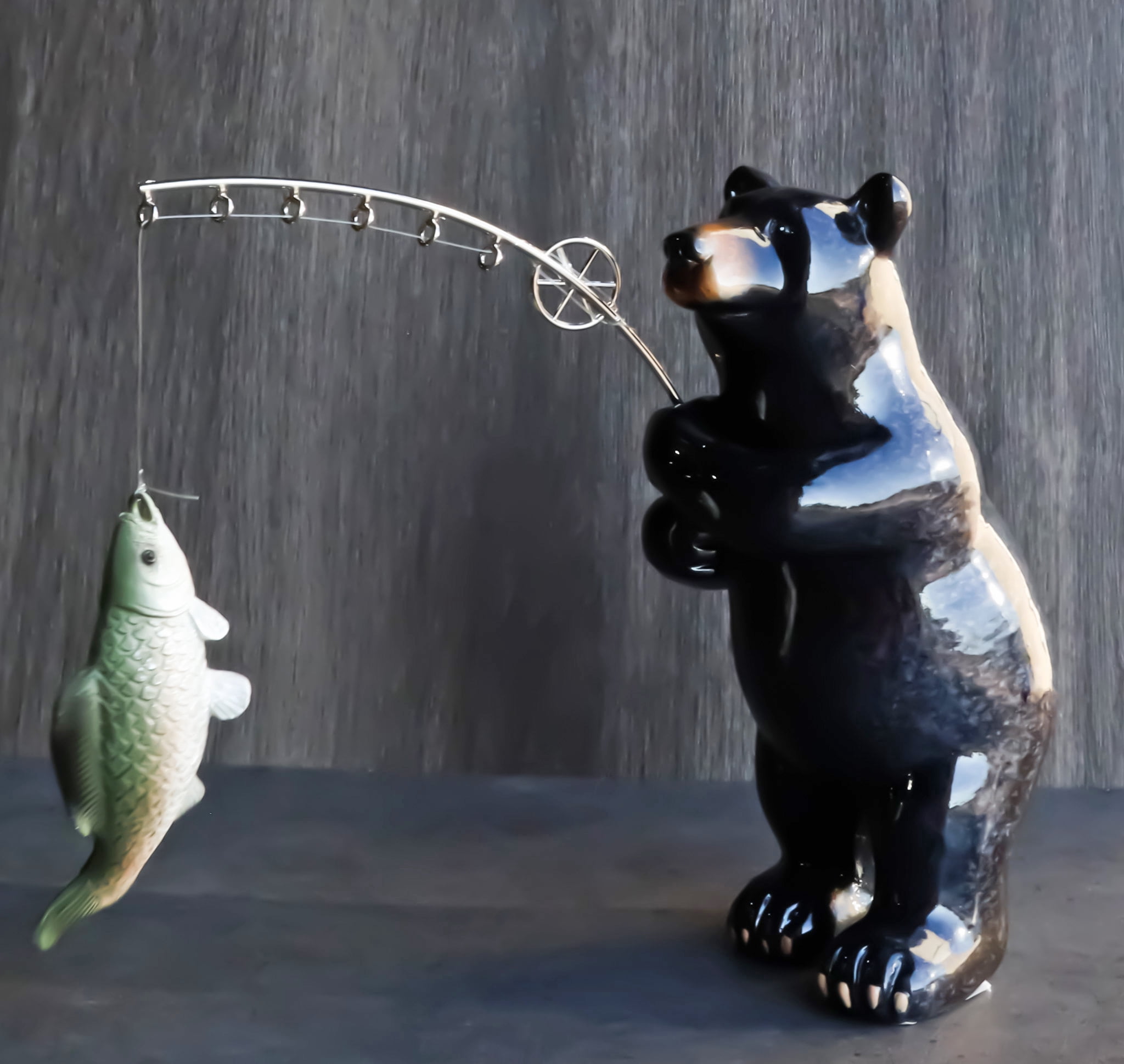 Western Rustic Black Bear Fishing Largemouth Bass Figurine Decorative ...