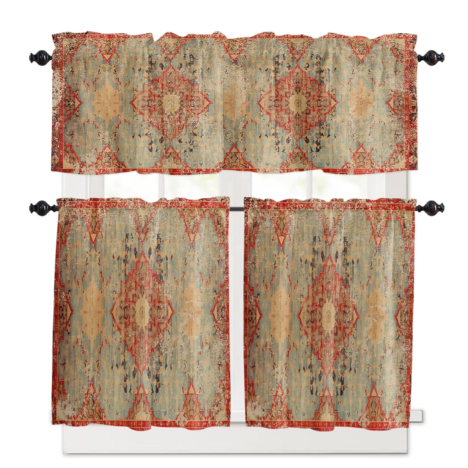 Western Rustic, Kitchen Curtains and Valances Set, 3 Piece Kitchen ...
