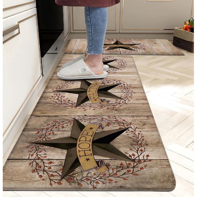 Western Rustic Kitchen Rugs Mat Set of 2 Cushioned Anti Fatigue Kitchen ...