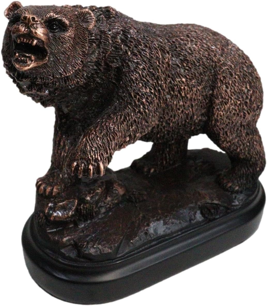 Western Rustic Realistic Ferocious Grizzly Bear Pawing Statue in Bronze ...