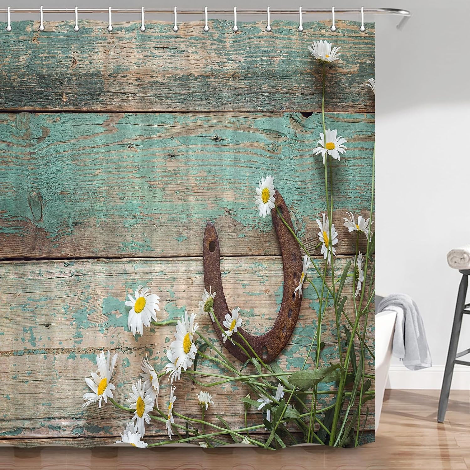 Western Rustic Shower Curtain, Farmhouse Country Horseshoe Shower ...
