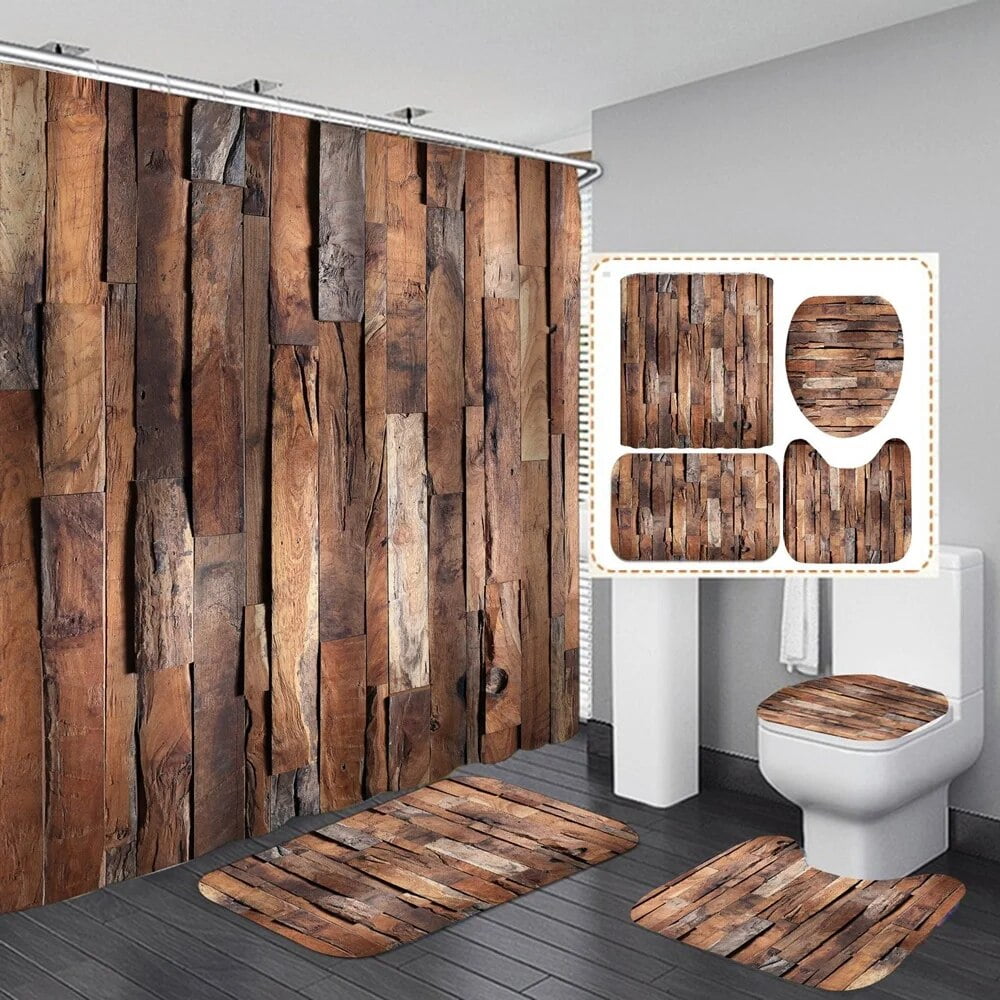 Western Rustic Shower Curtain Farmhouse Vintage Wooden Plank Country ...