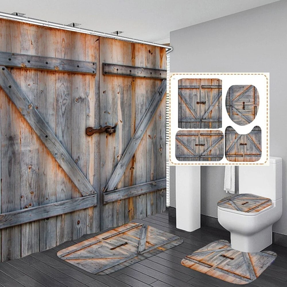 Western Rustic Shower Curtain Farmhouse Vintage Wooden Plank Country ...