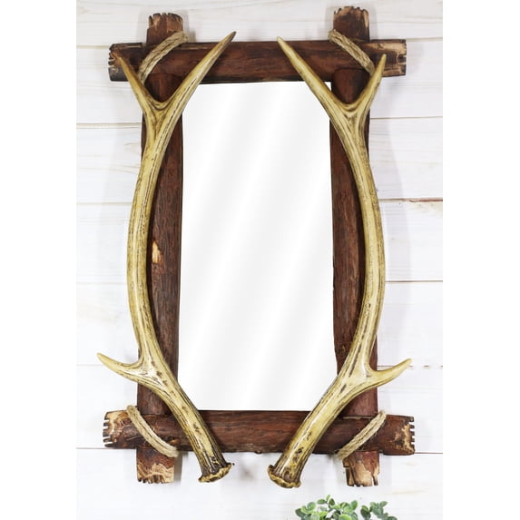 Ebros Gift Vintage Rustic Stag Deer Antlers Rack Wall Mirror, Bedroom ...