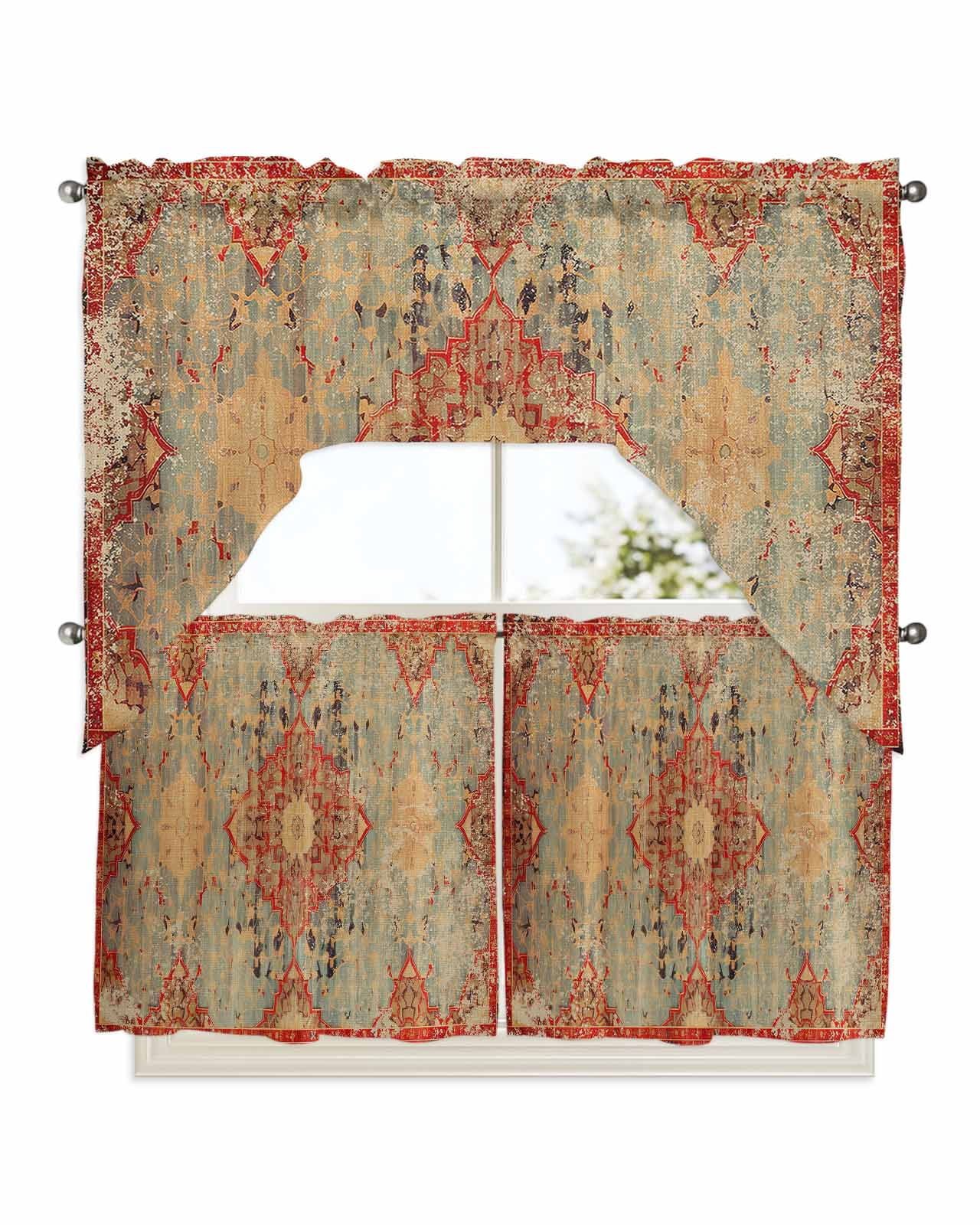 Western Rustic Swag Valance and Tier Curtains 24'' Length Set, Vintage ...