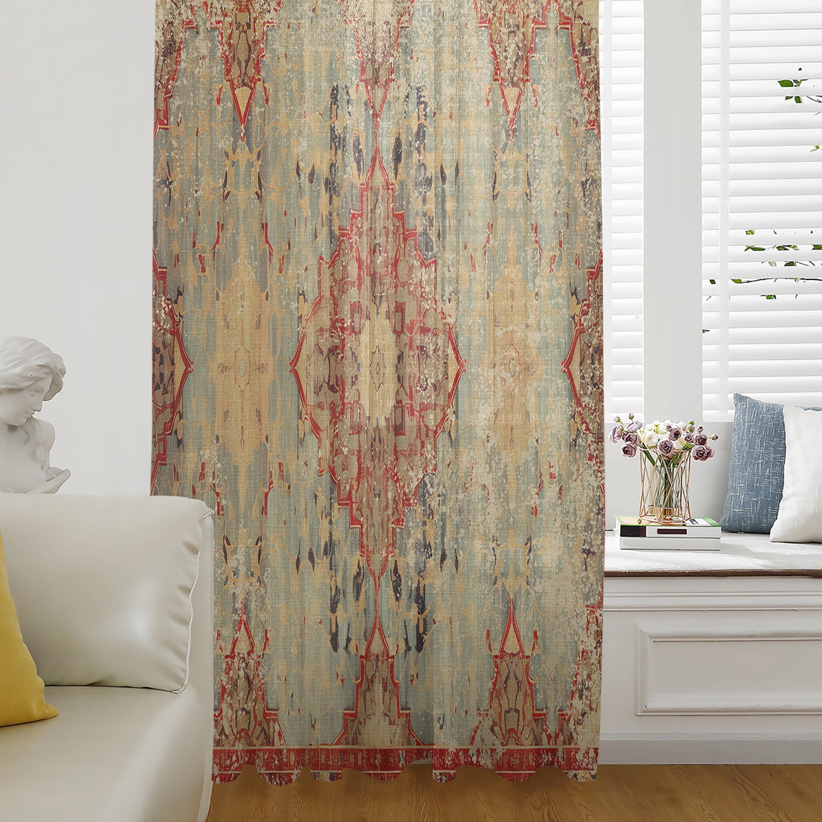 Western Rustic Window Curtain 84 Inches Long,Vintage Shabby Chic Tribal ...