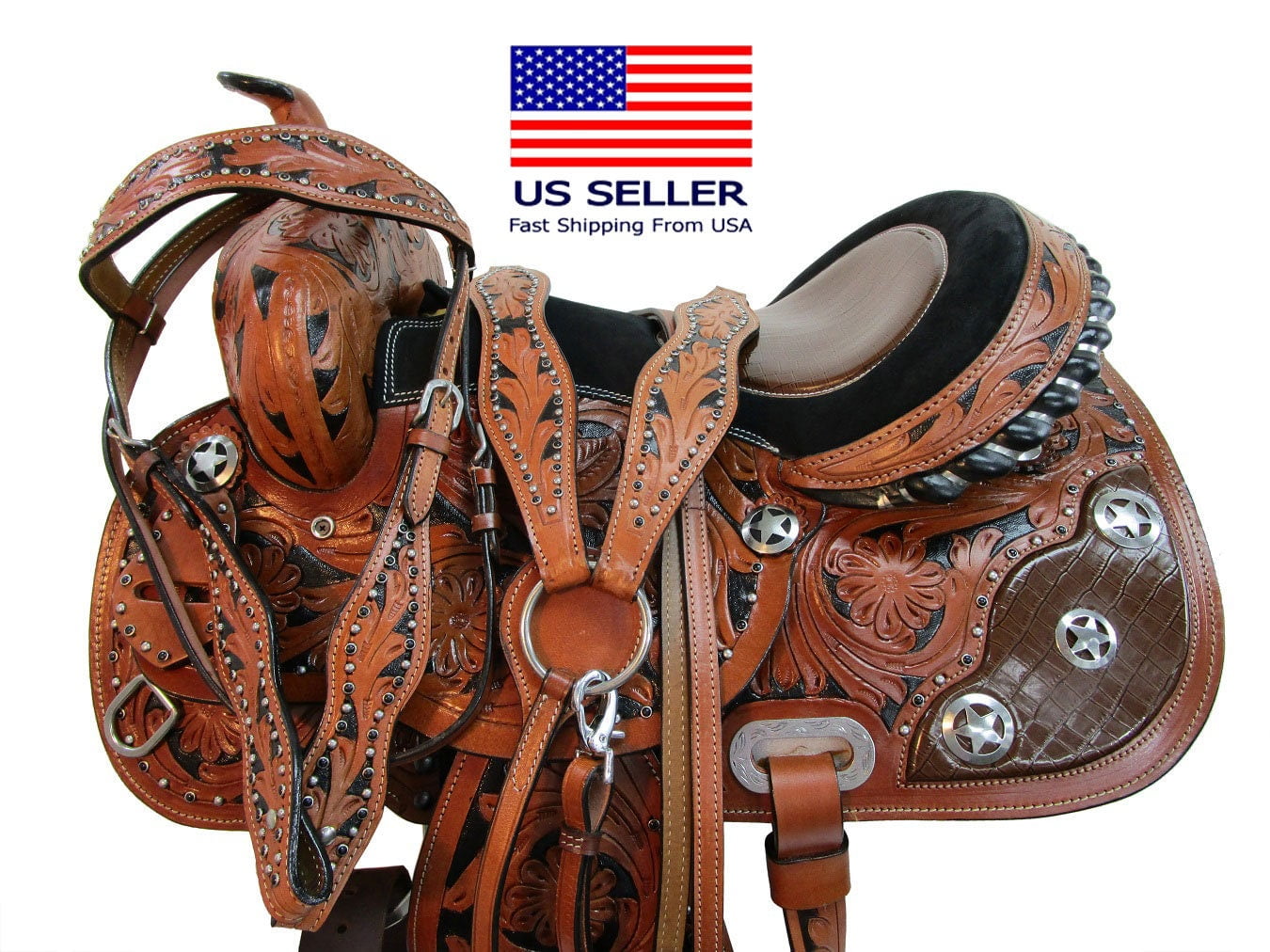 Western Saddle Barrel Racing Horse Pleasure Tooled Gator Leather Seat ...