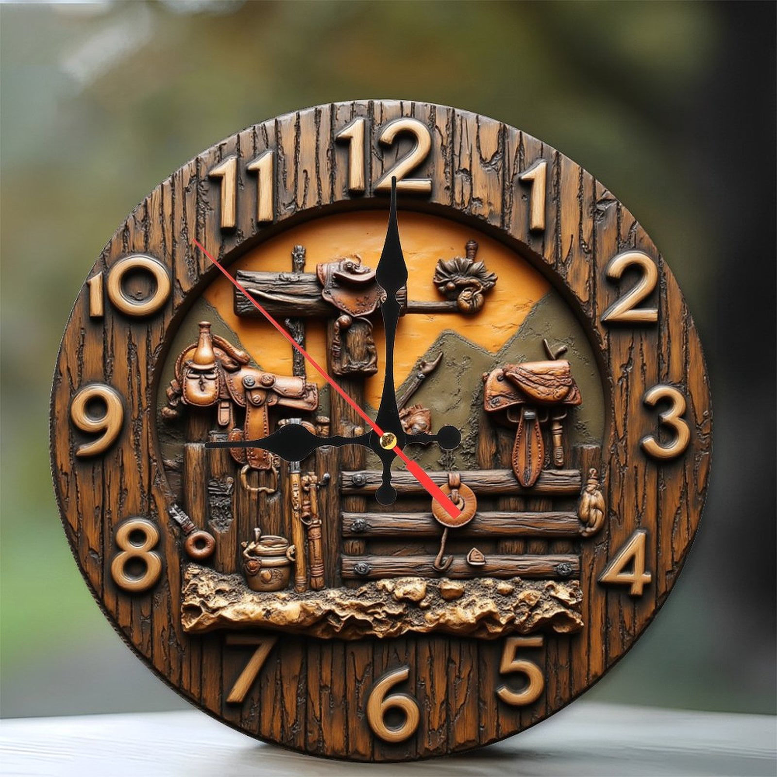 Western Saddle Clock Wall Decor Rustic Ranch Horse 10-Inch Silent ...