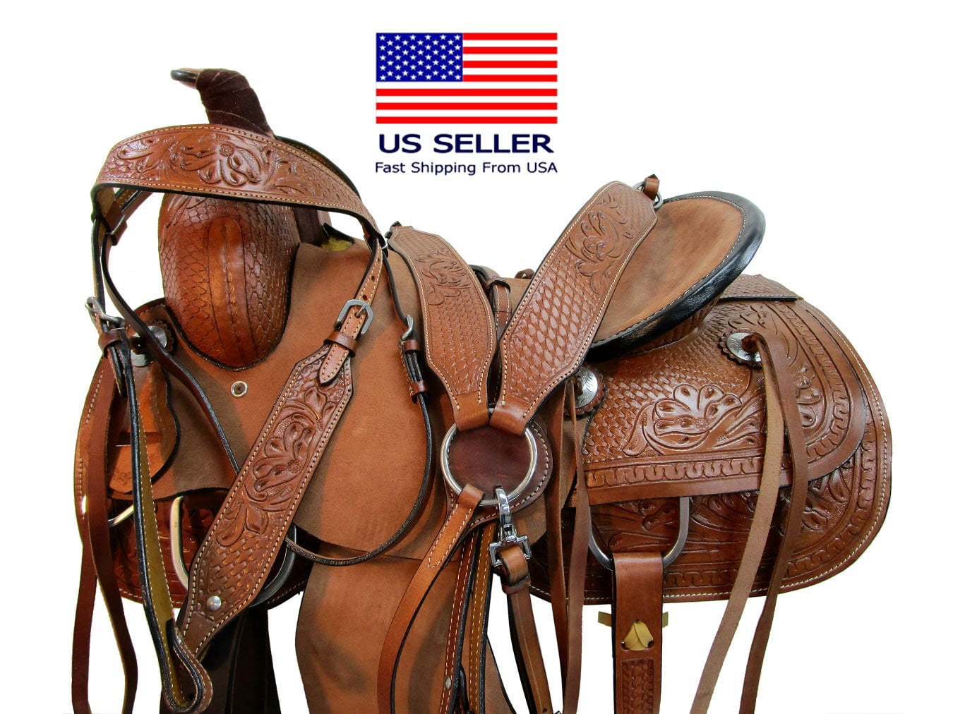 Western Saddle Trail Pleasure Hard Seat Floral Tooled Basket Leather ...