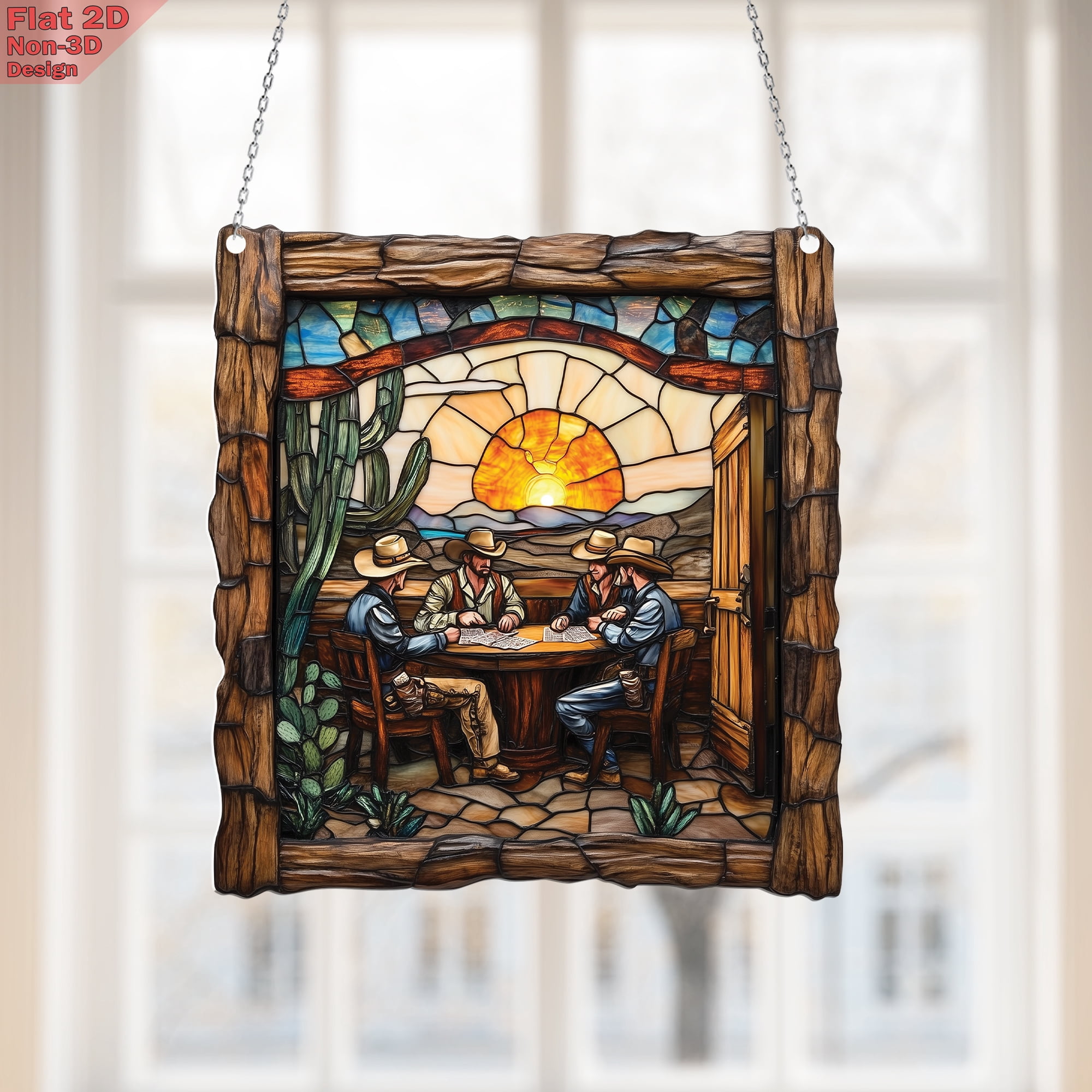 Western Saloon Cowboy Poker Acrylic Window Hanging – 2D Stained Glass ...