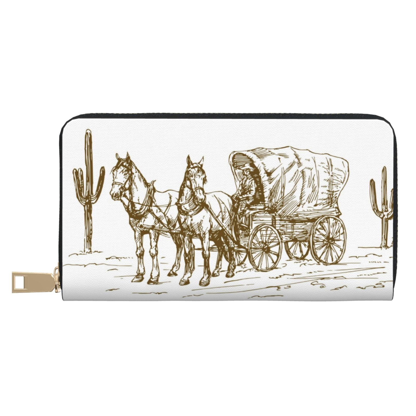 Western Scenery With Old Wagon Wallet Women, Leather Bifold Multi Card ...