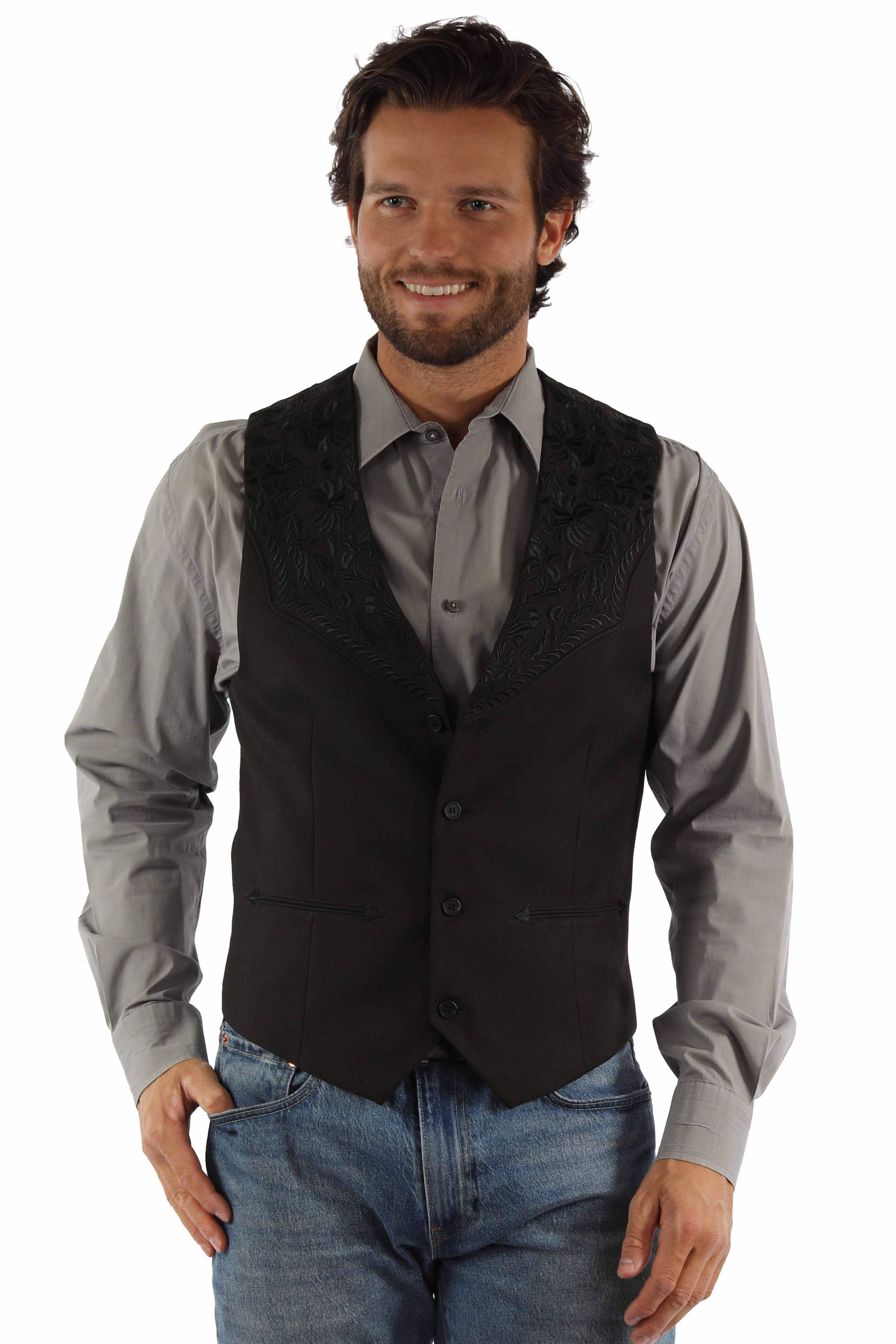 Scully Men's Floral Tooled Jet Black Vest P-839_JET - Walmart.com
