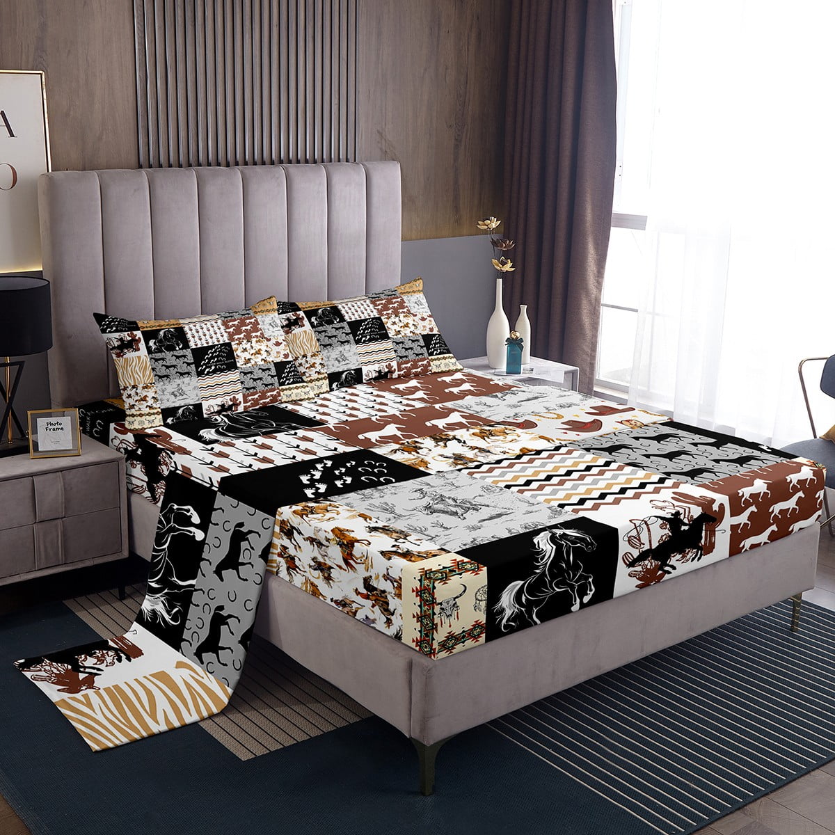 Western Sheet Set Cowboy Queen Bed Sheets For Boys Men Kids,Plaid Boho ...