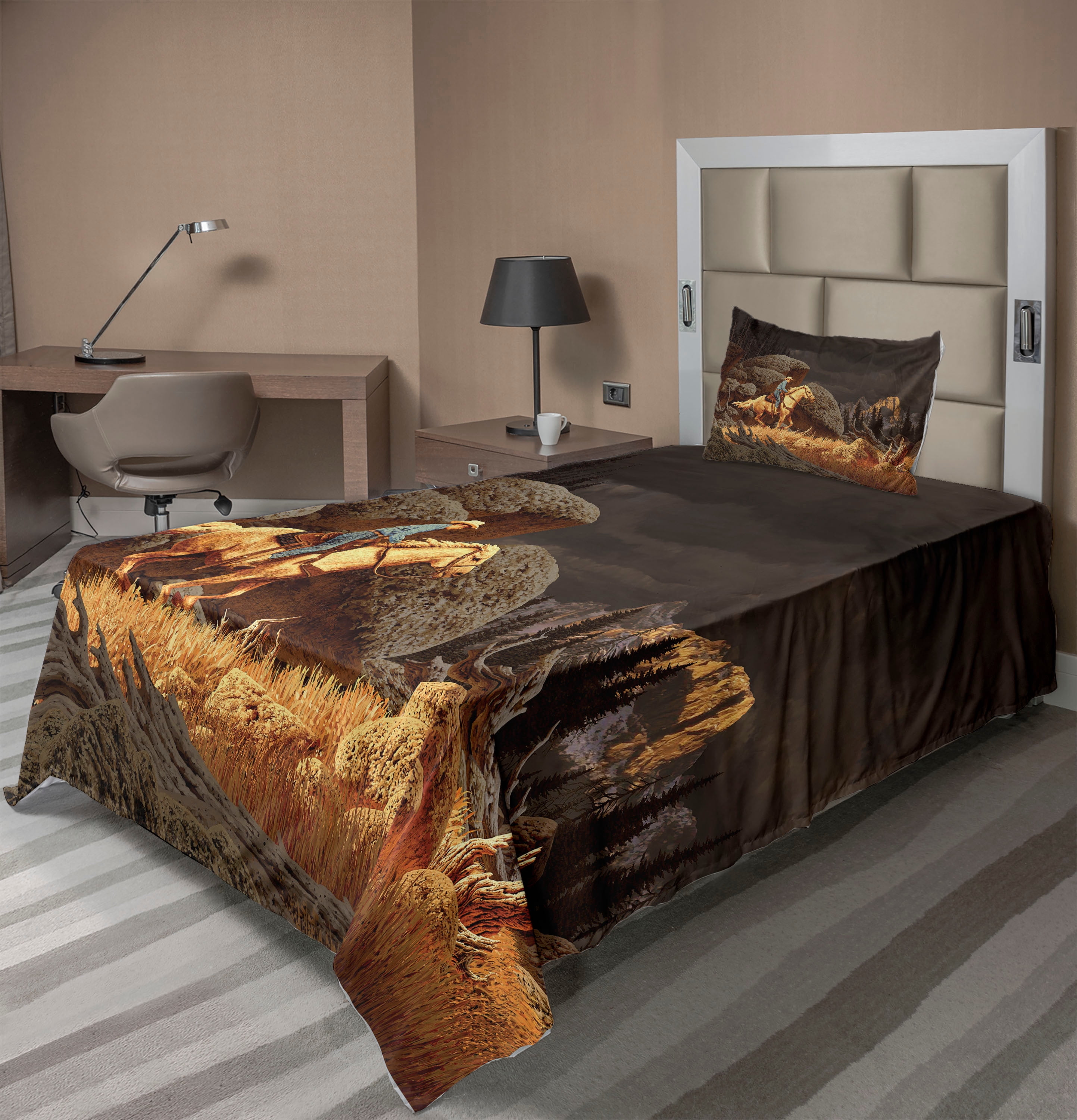 Western Sheet Set, Rock Mountain Landscape Cowboy Riding Horse ...