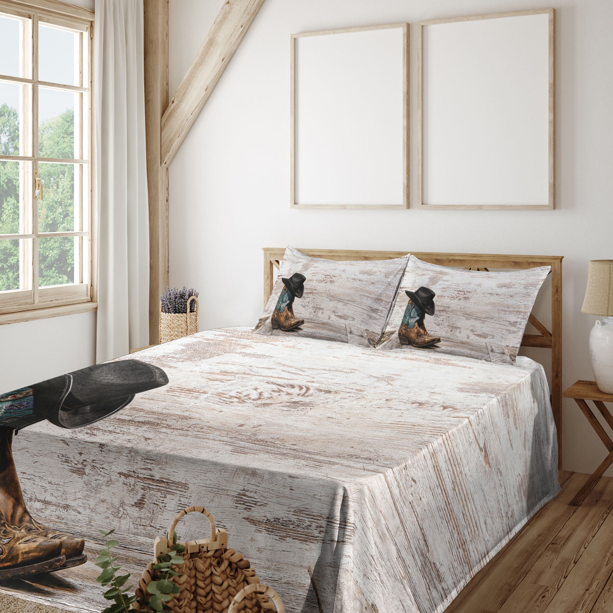 Western Sheet Set, Traditional Rodeo Cowboy Hat and Cowgirl Boots Retro ...