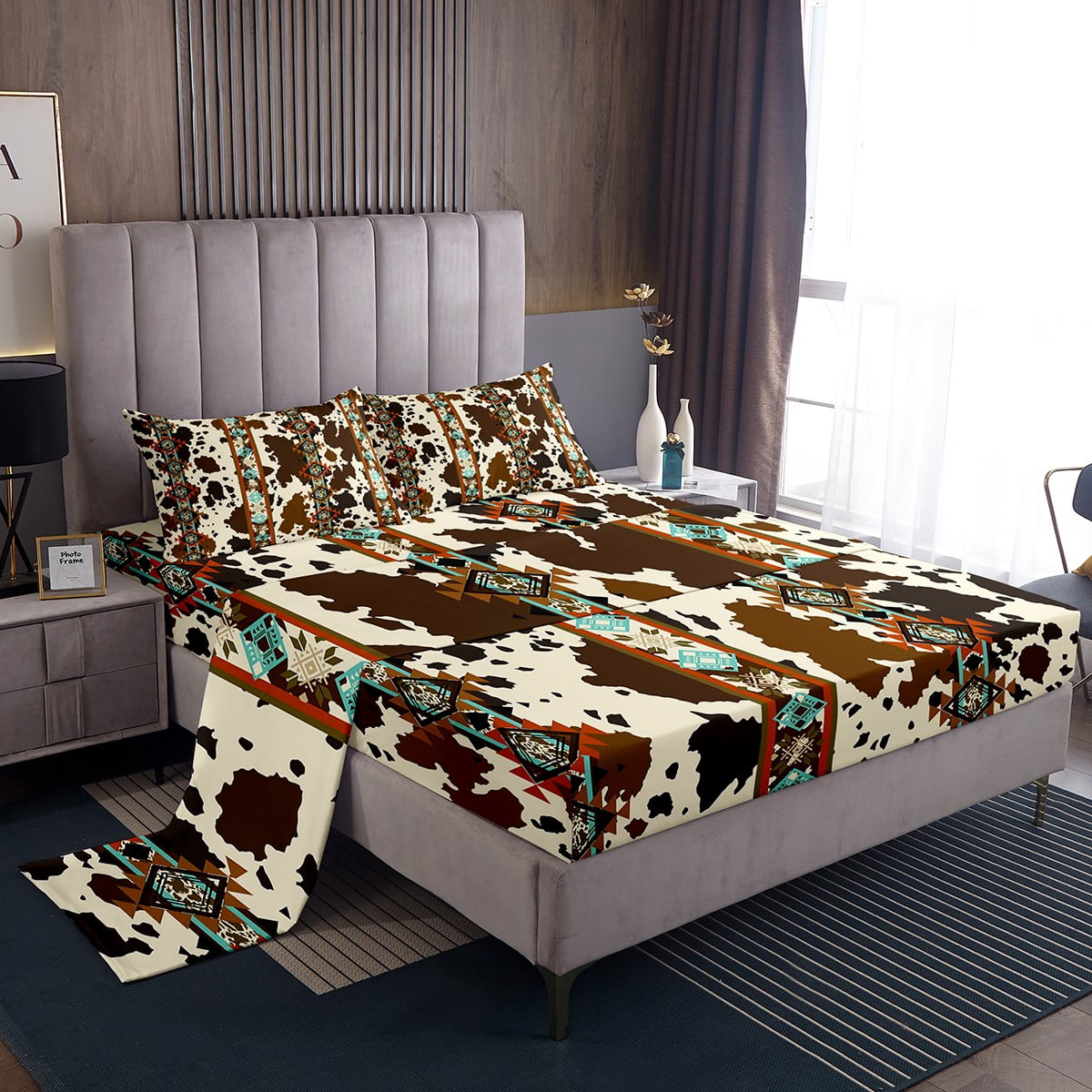 Western Sheet Set Queen,Cowhide Sheets brown Highland Cow Print Bed ...