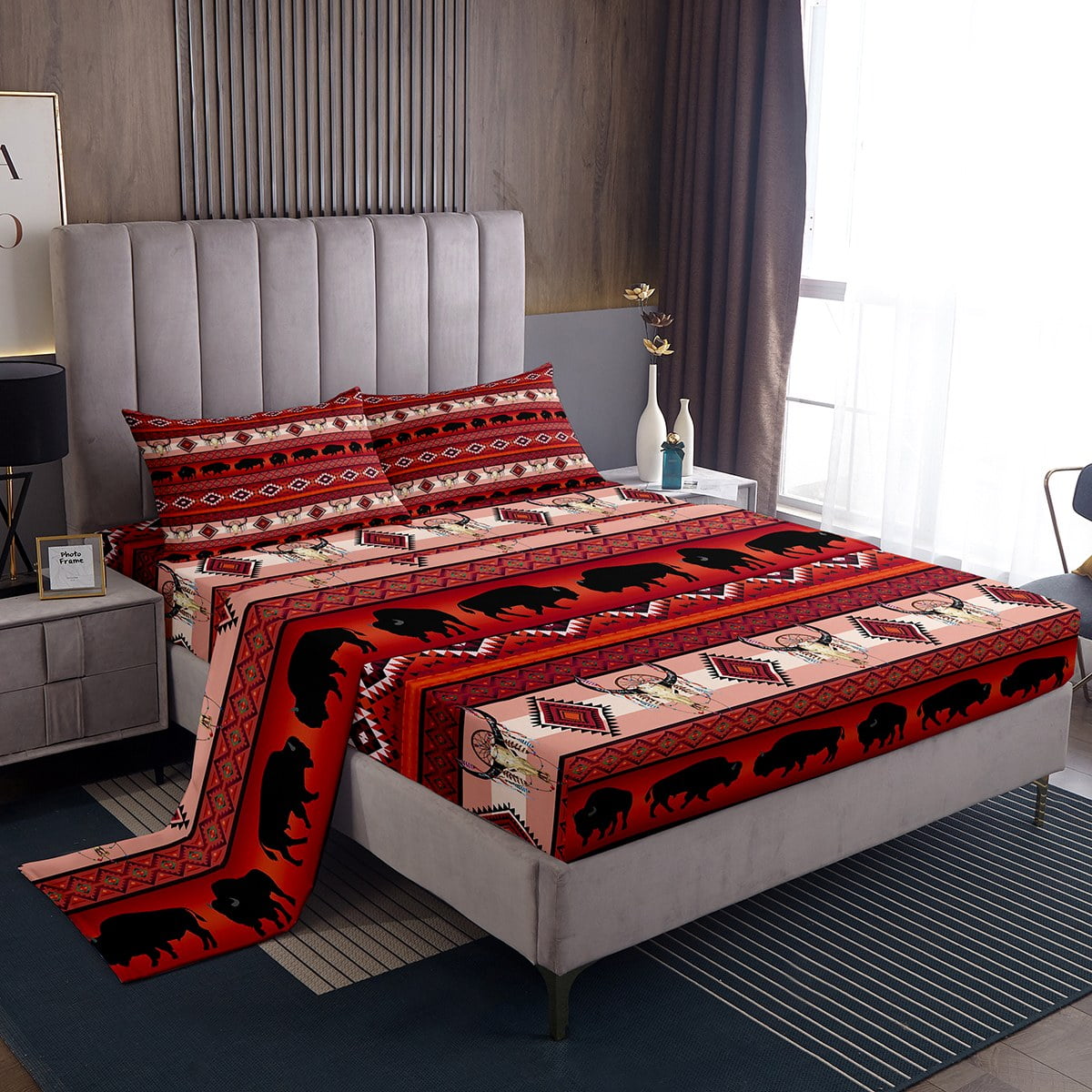 Western Sheet Set Queen,Gothic Bull Skull Bed Sheets Set Tribe Arrow ...