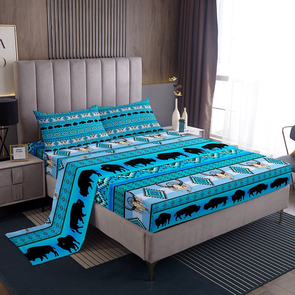 Western Sheet Set Queen,Gothic Bull Skull Bed Sheets Set Tribe Arrow ...