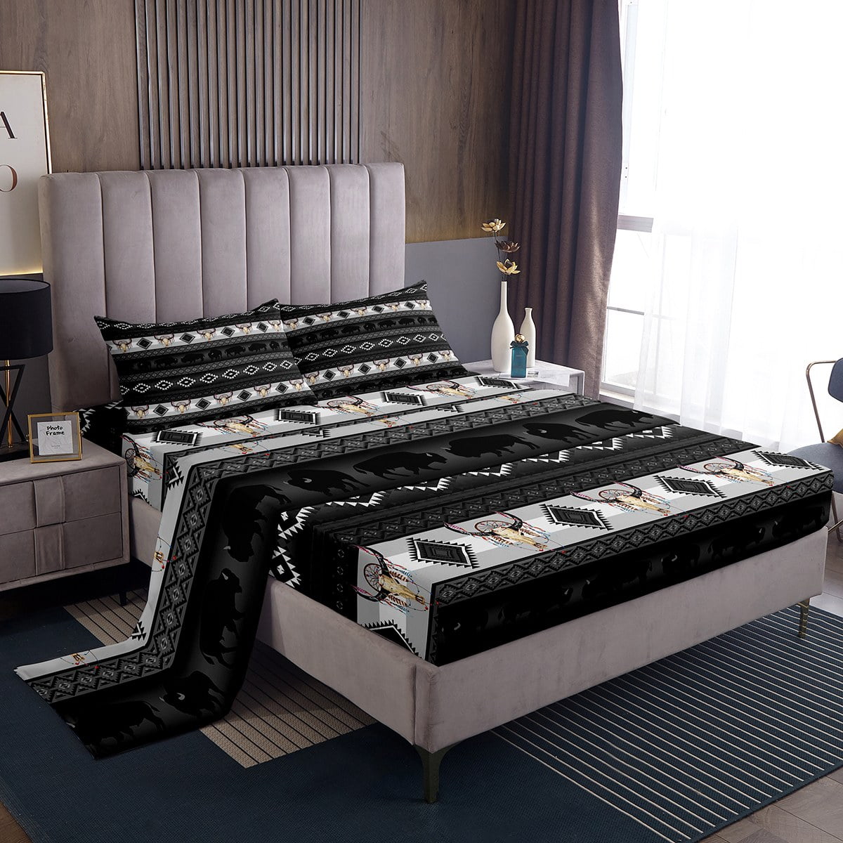 Western Sheet Set Queen,Gothic Bull Skull Bed Sheets Set Tribe Arrow ...