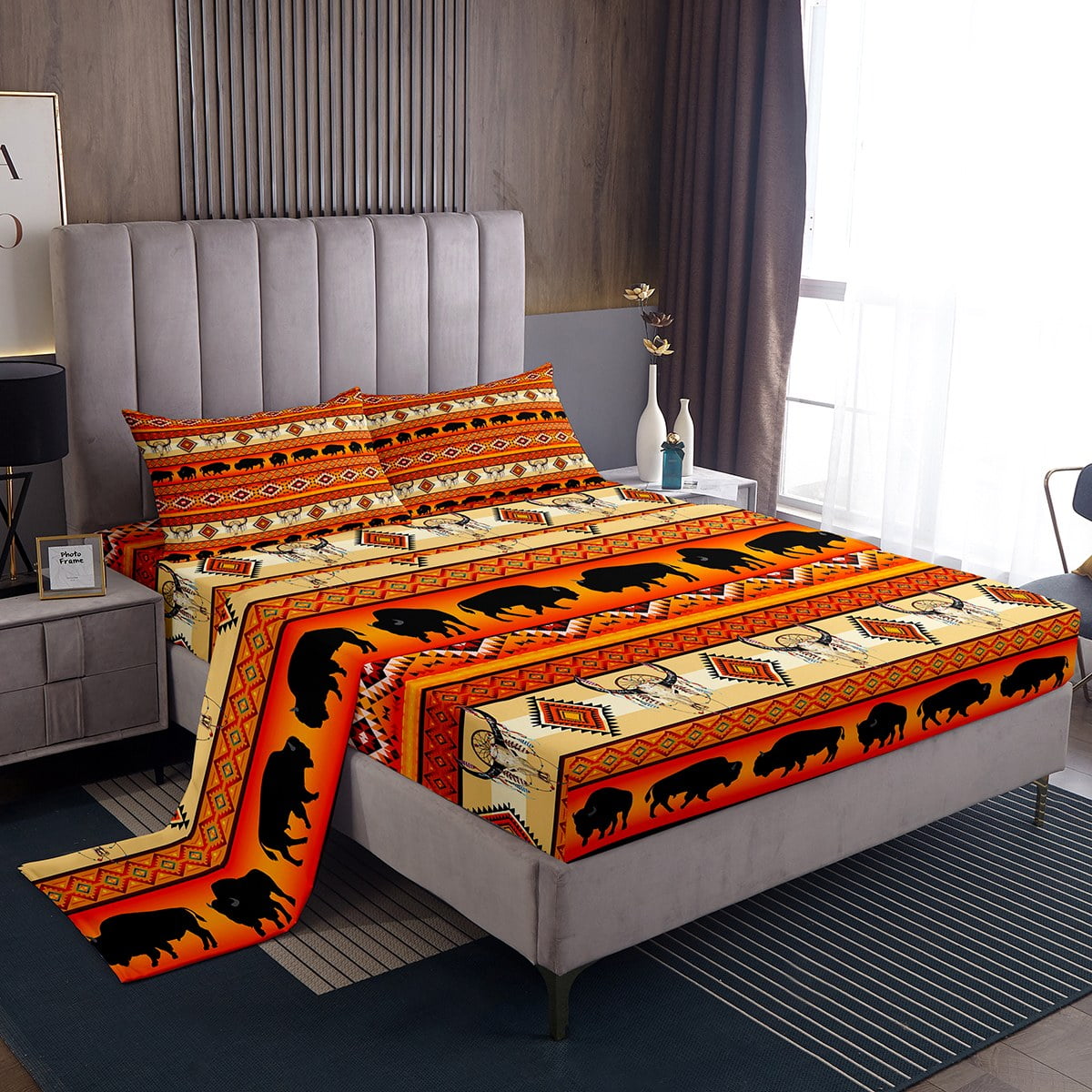 Western Sheet Set Queen,Gothic Bull Skull Bed Sheets Set Tribe Arrow ...