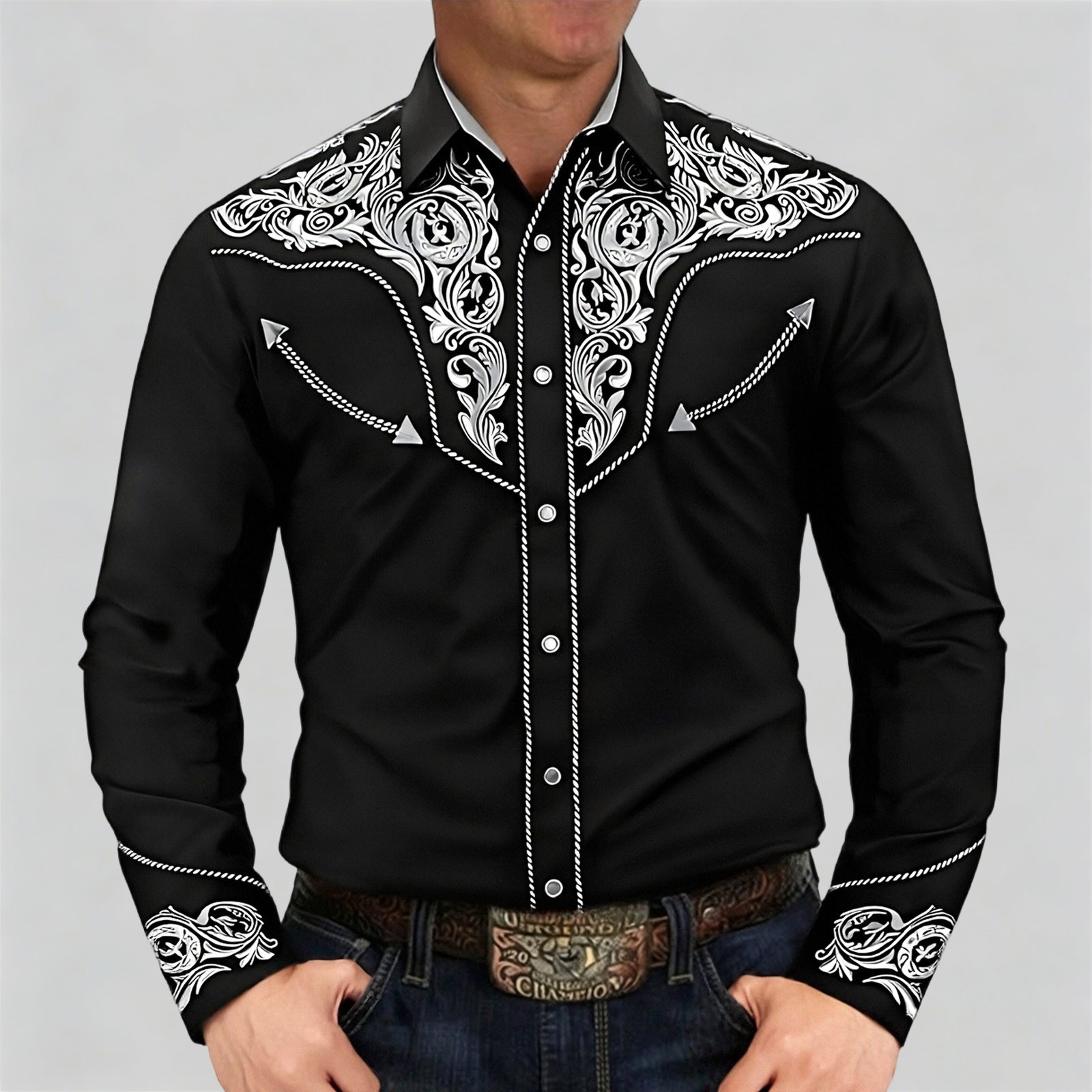 Western Shirts for Men Embroidered Cowboy Shirts Button Down Long ...