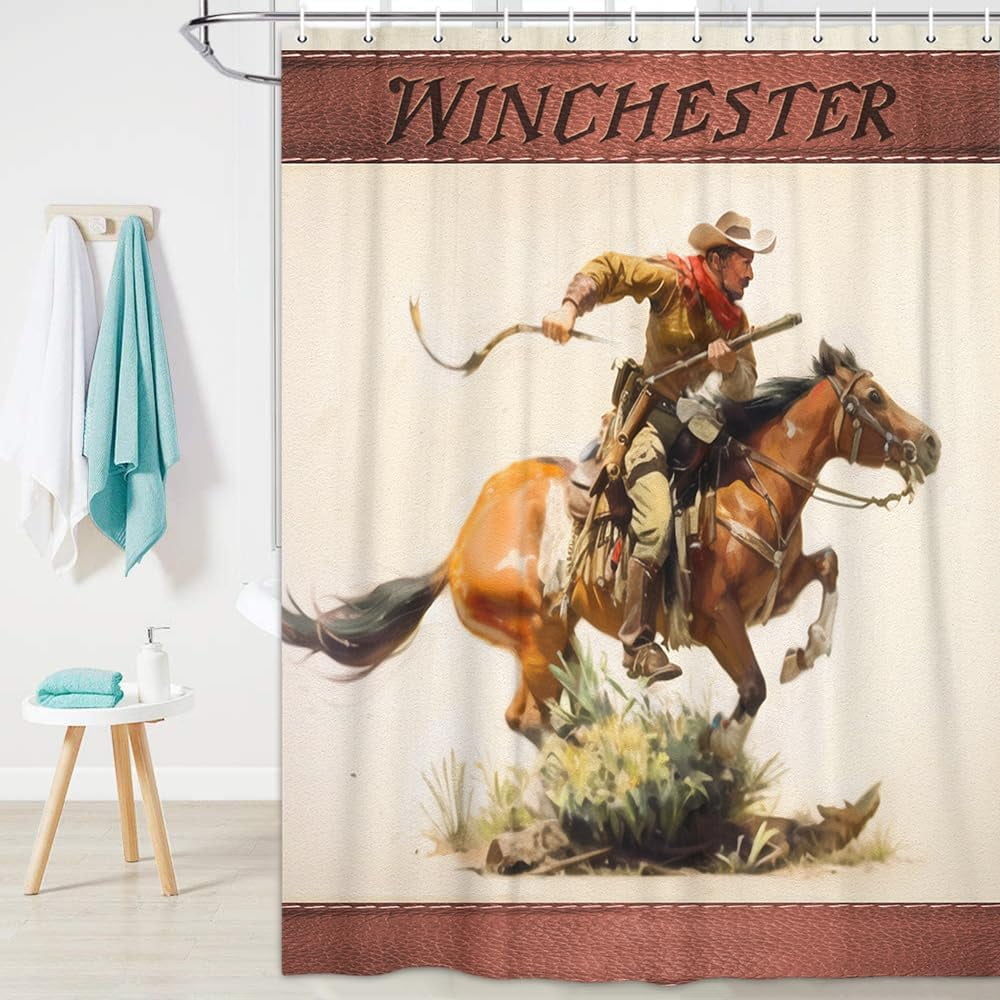 Western Shower Curtain Set Cowboy with Gun on Horse Retro Vintage ...