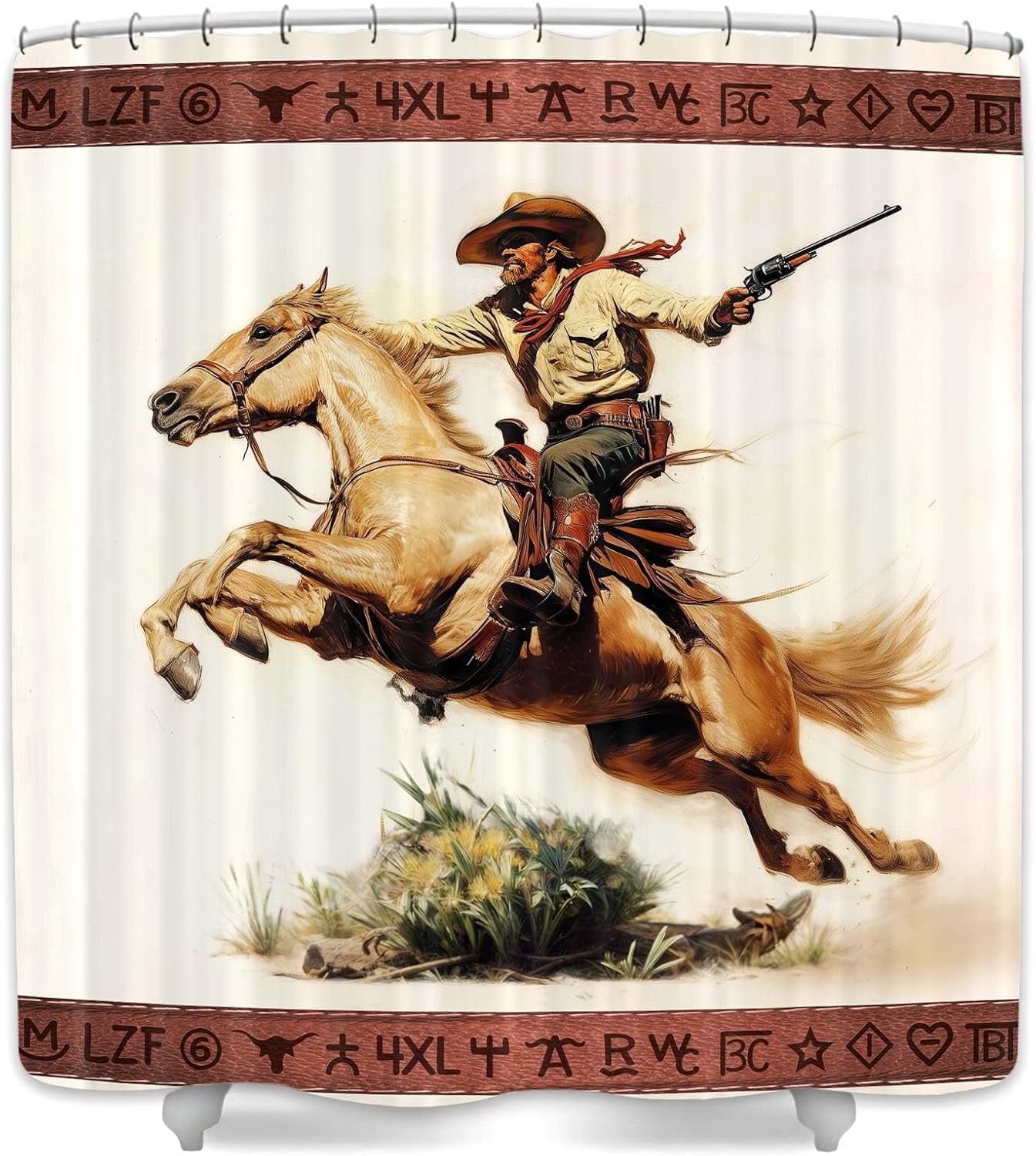 Western Shower Curtain Set Cowboy with Gun on Horse Retro Vintage ...