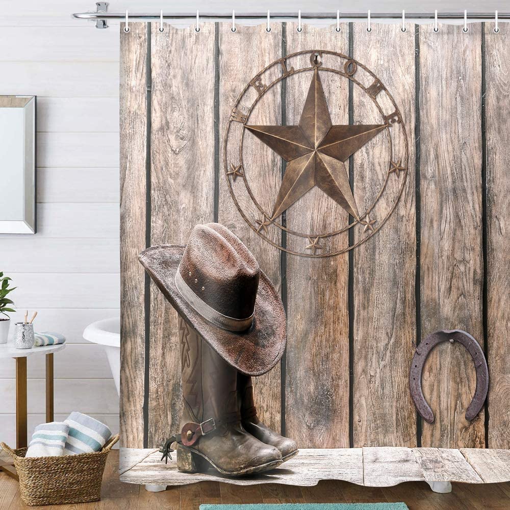 Western Shower Curtain, Western Texas Star Horseshoes Shower Curtain ...