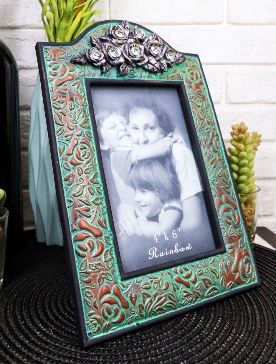 Western Silver Roses Turquoise Faux Tooled Leather Picture Photo Frame ...