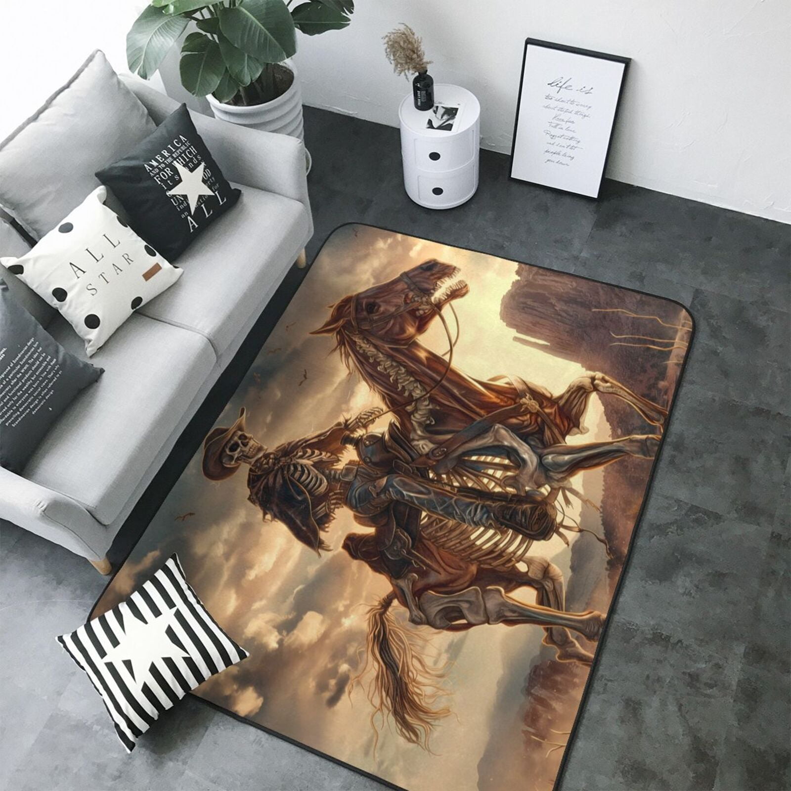 Western Skeleton Cowboy Horse Area Rugs for Living Room Bedroom, 5x7 ...