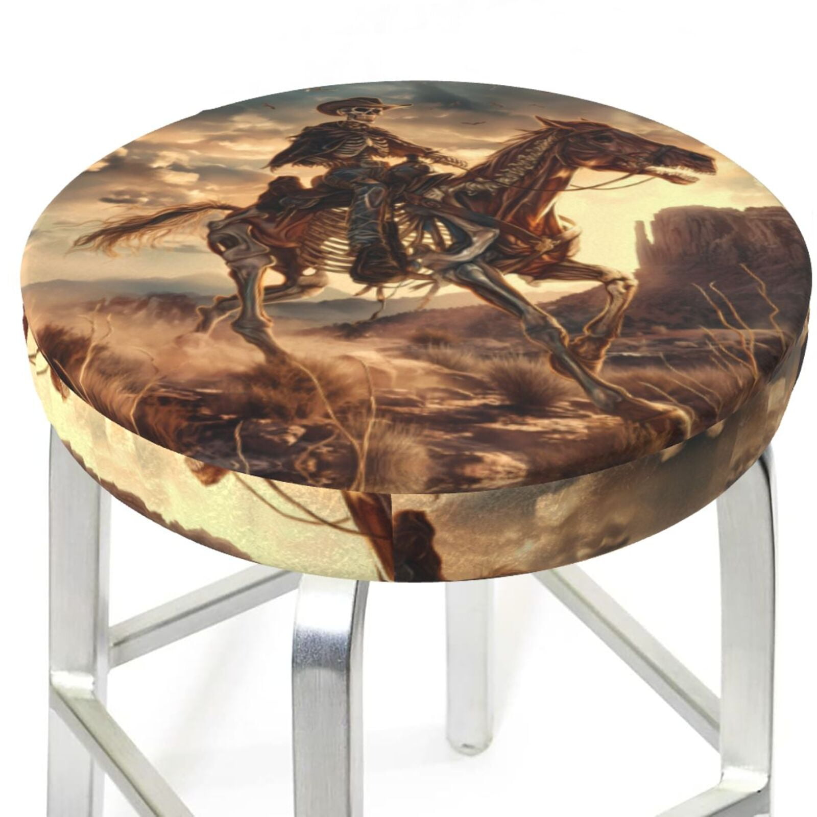 Western Skeleton Cowboy Horse Bar Stool Covers - Stretch Round Seat ...