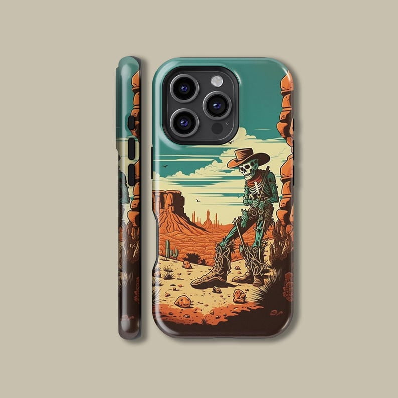 Western Skeleton Phone Case for iPhone 11-17 Cowboy Vintage Aesthetic ...