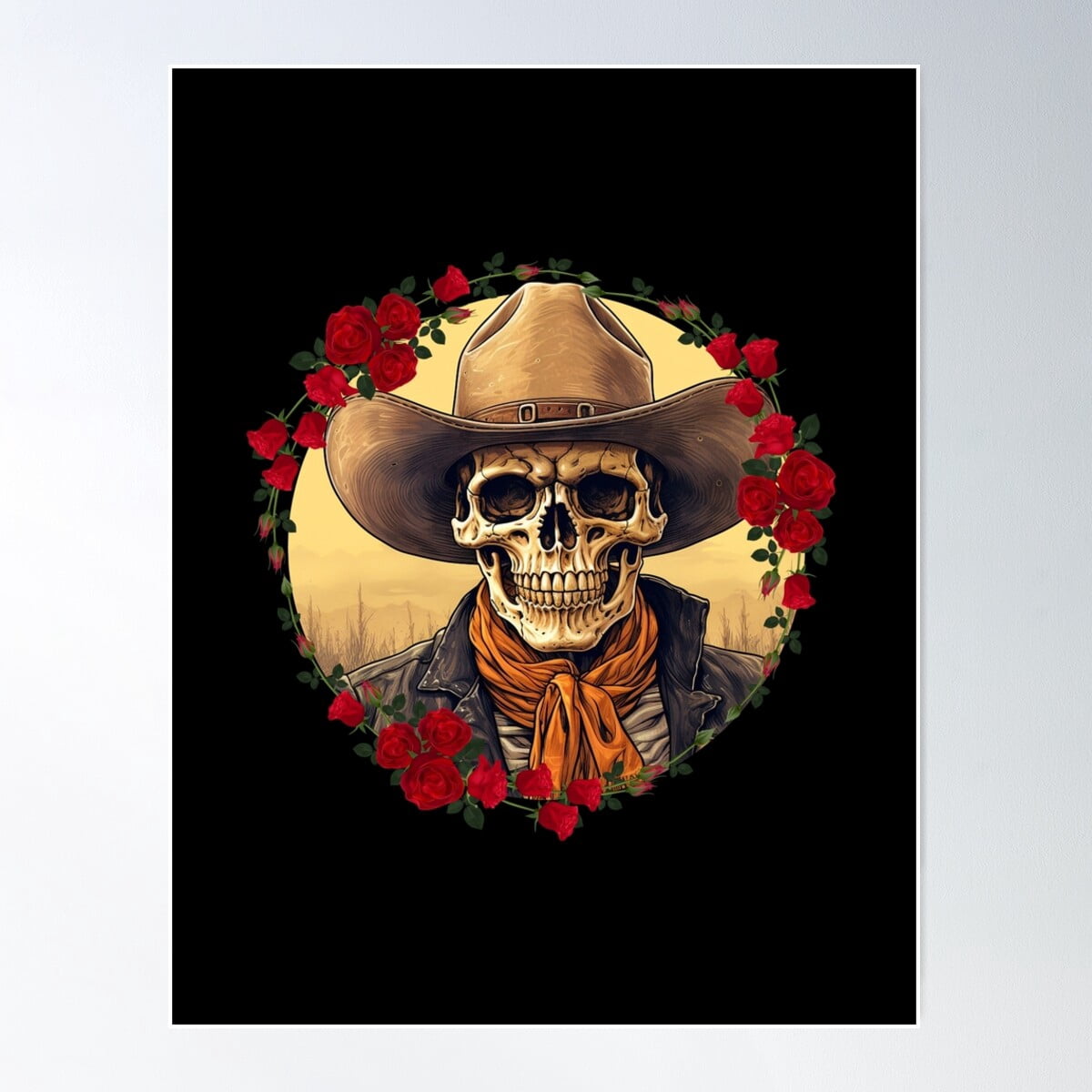 Western Skull Cowboy With Roses Poster Wall Art, Modern Wall Decor For ...