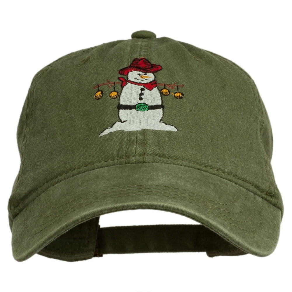 Western Snowman Embroidered Washed Dyed Cap - Olive Green OSFM ...