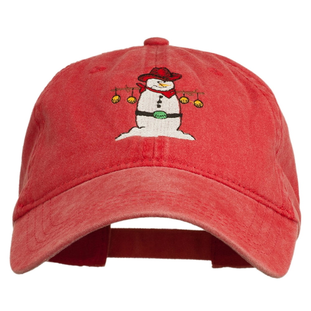 Western Snowman Embroidered Washed Dyed Cap - Red OSFM - Walmart.com