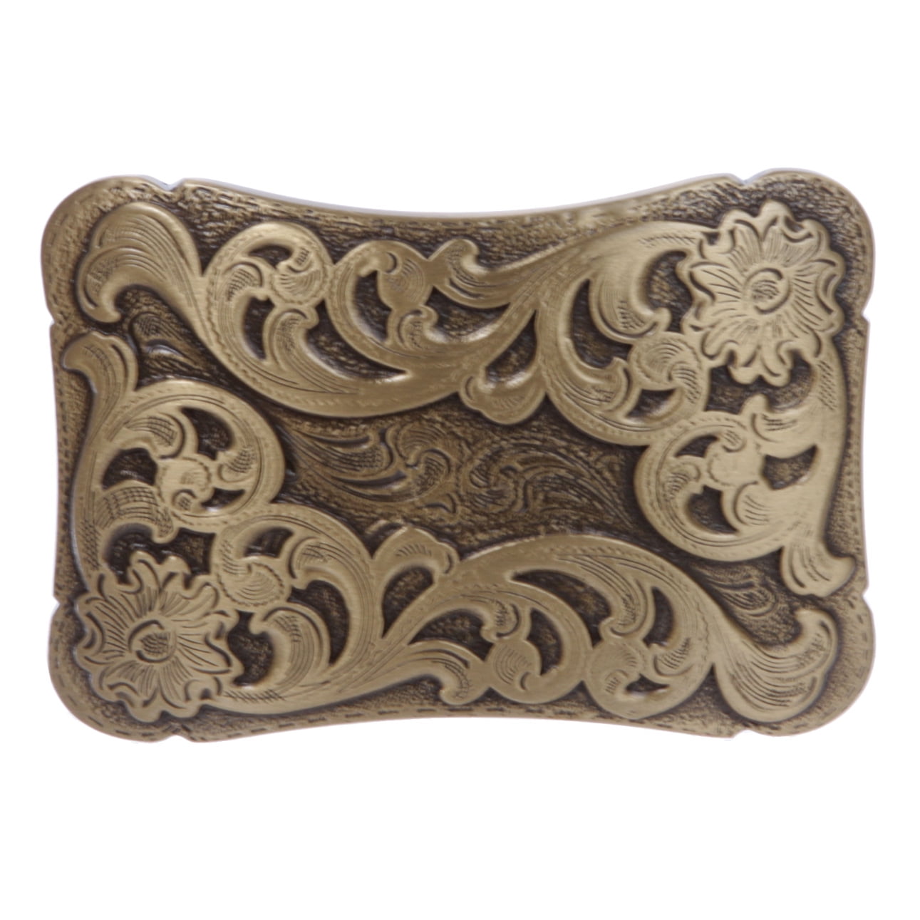 Western Solid Brass Engraved Rectangular Belt Buckle - Walmart.com