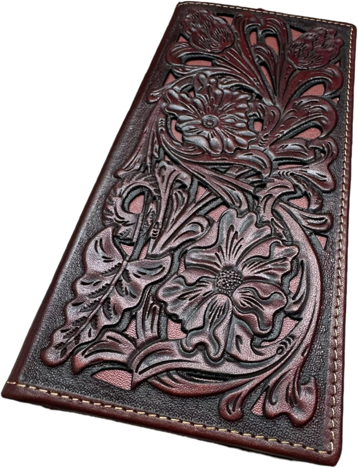 Western Stakes Leather Long Wallet Classic Floral Cutout Soft Leather ...
