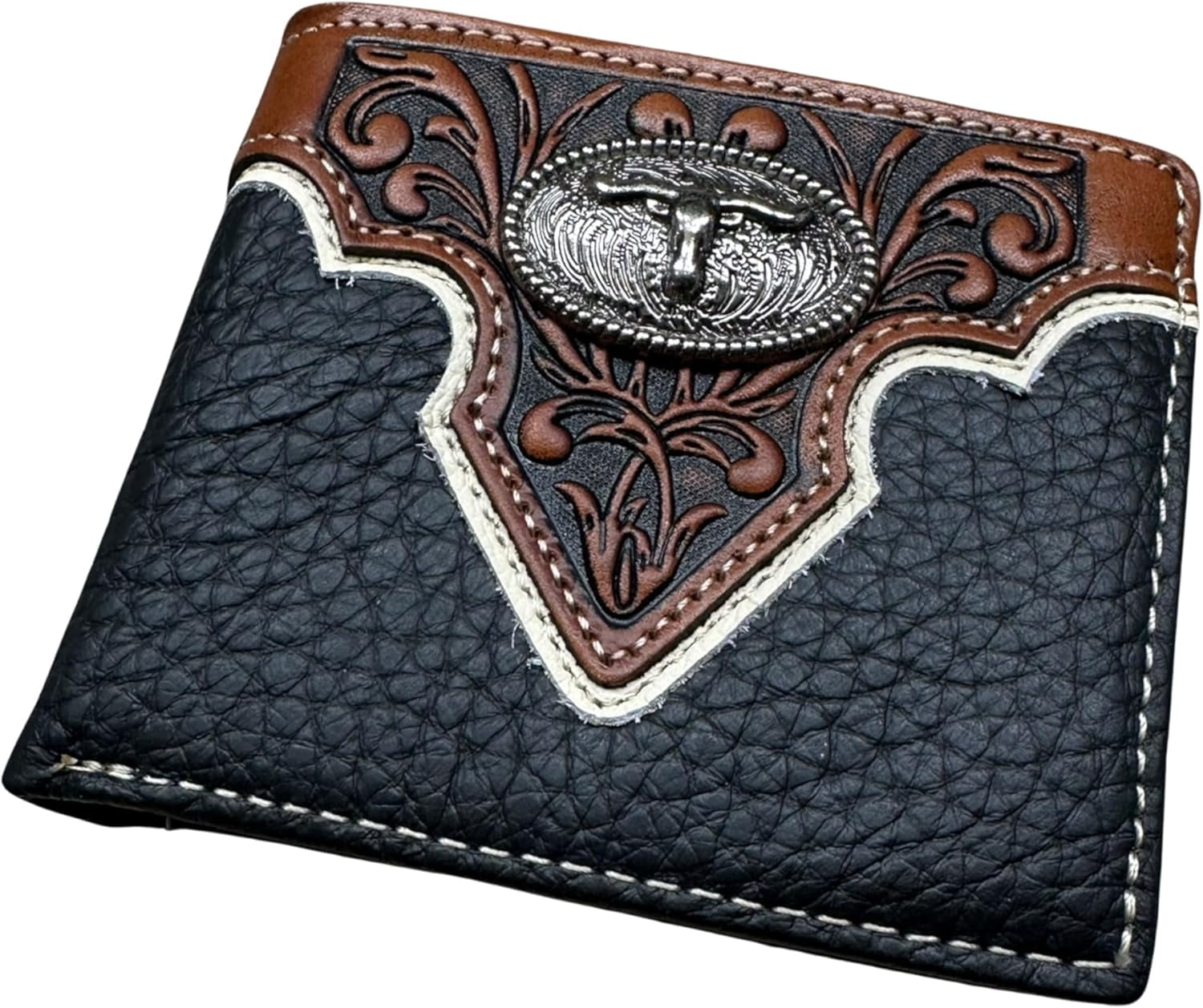 Western Stakes Leather Wallet Floral Embossed Tooled Bi Fold Soft ...