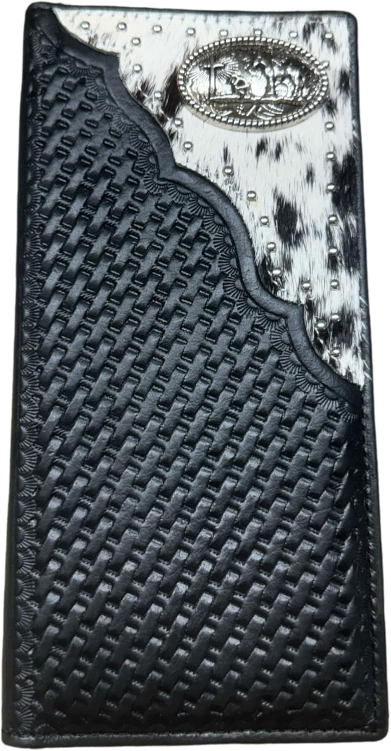 Western Stakes Men's Leather Rodeo Wallet Hair-On Cowhide Long Bifold ...