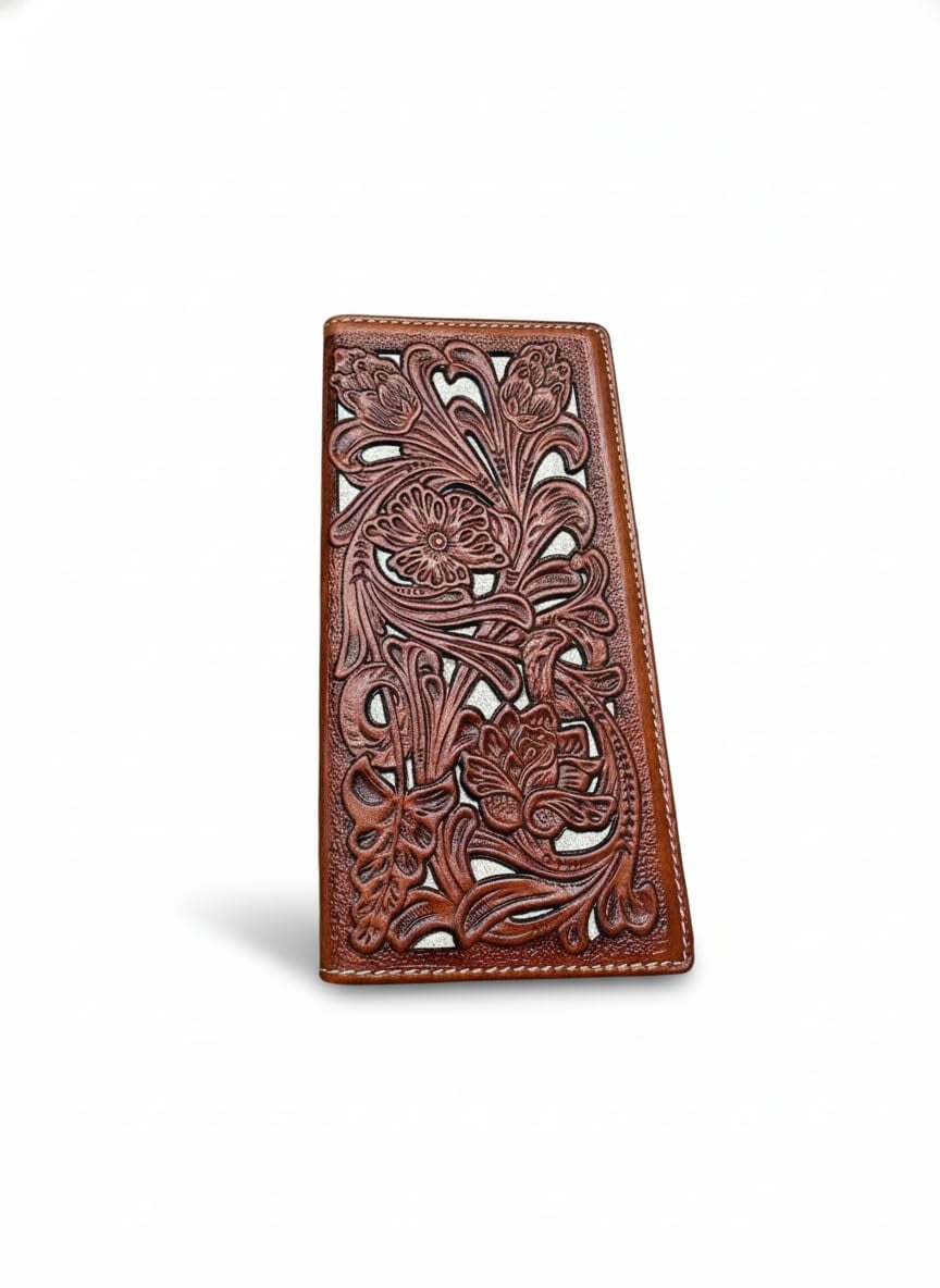 Western Stakes Men’s Long Leather Wallet - Laser Cut Floral Rodeo ...
