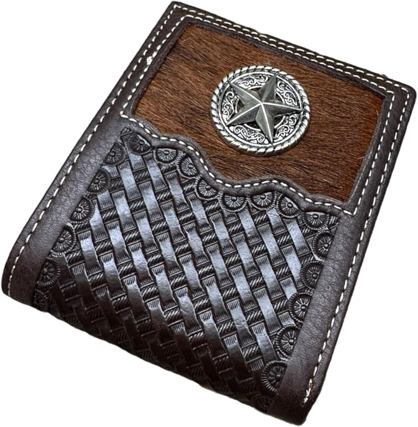 Western Stakes Mens Cow Hair Cowboy Lone Star Concho Basketweave Bifold ...