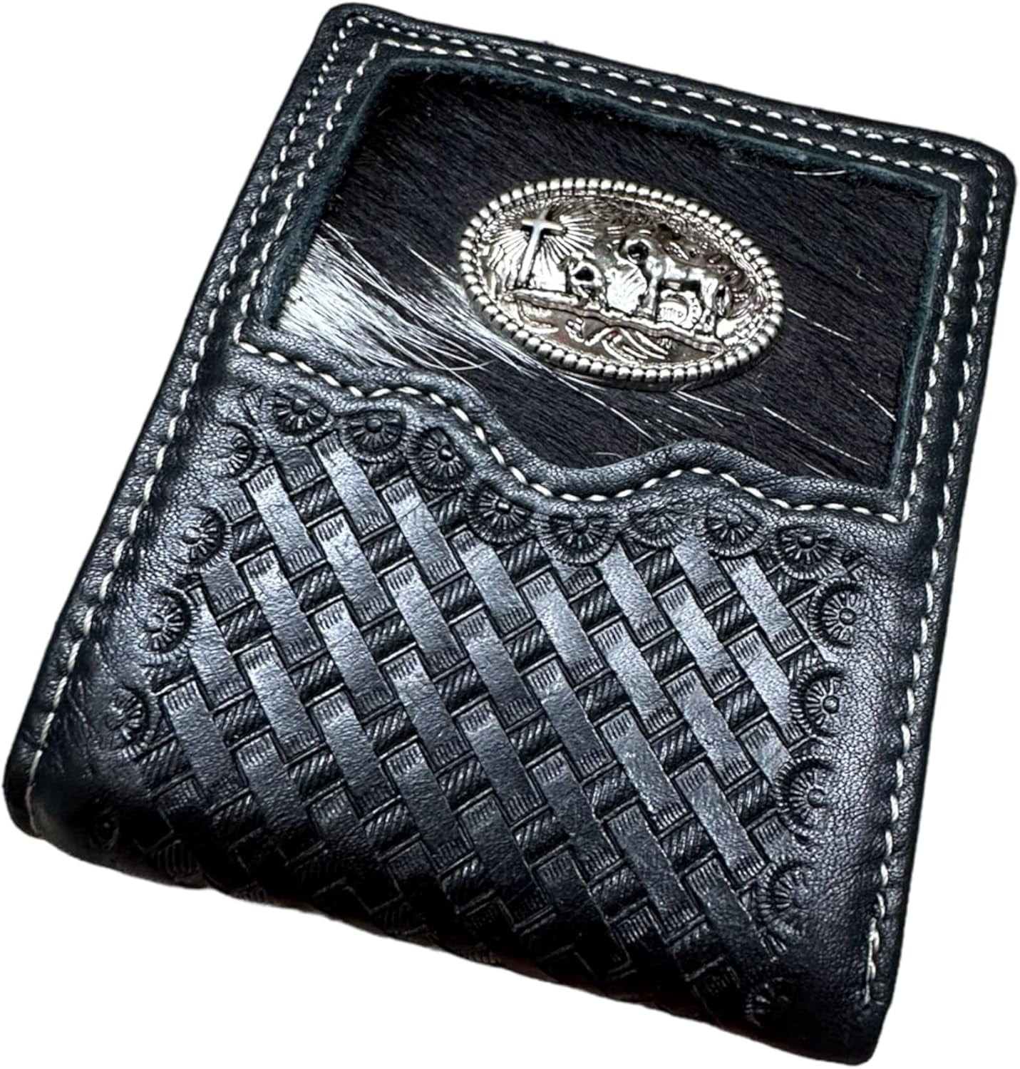 Western Stakes Mens Cow Hair Cowboy Cowboy Praying At Cross Basketweave ...