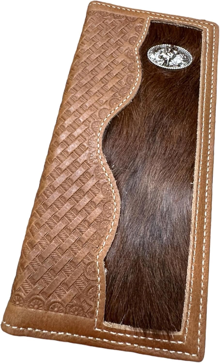 Western Stakes Mens Leather Long Wallet Basketweave Tooled Cow Hair ...